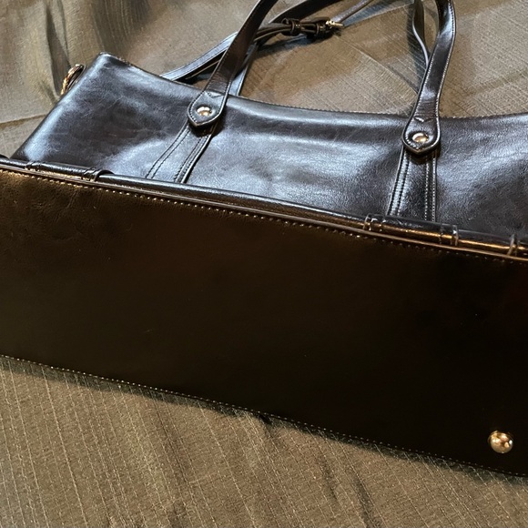 S-Zone | Bags | Szone Genuine Cowhide Leather Black Tote Bag Wsilver ...